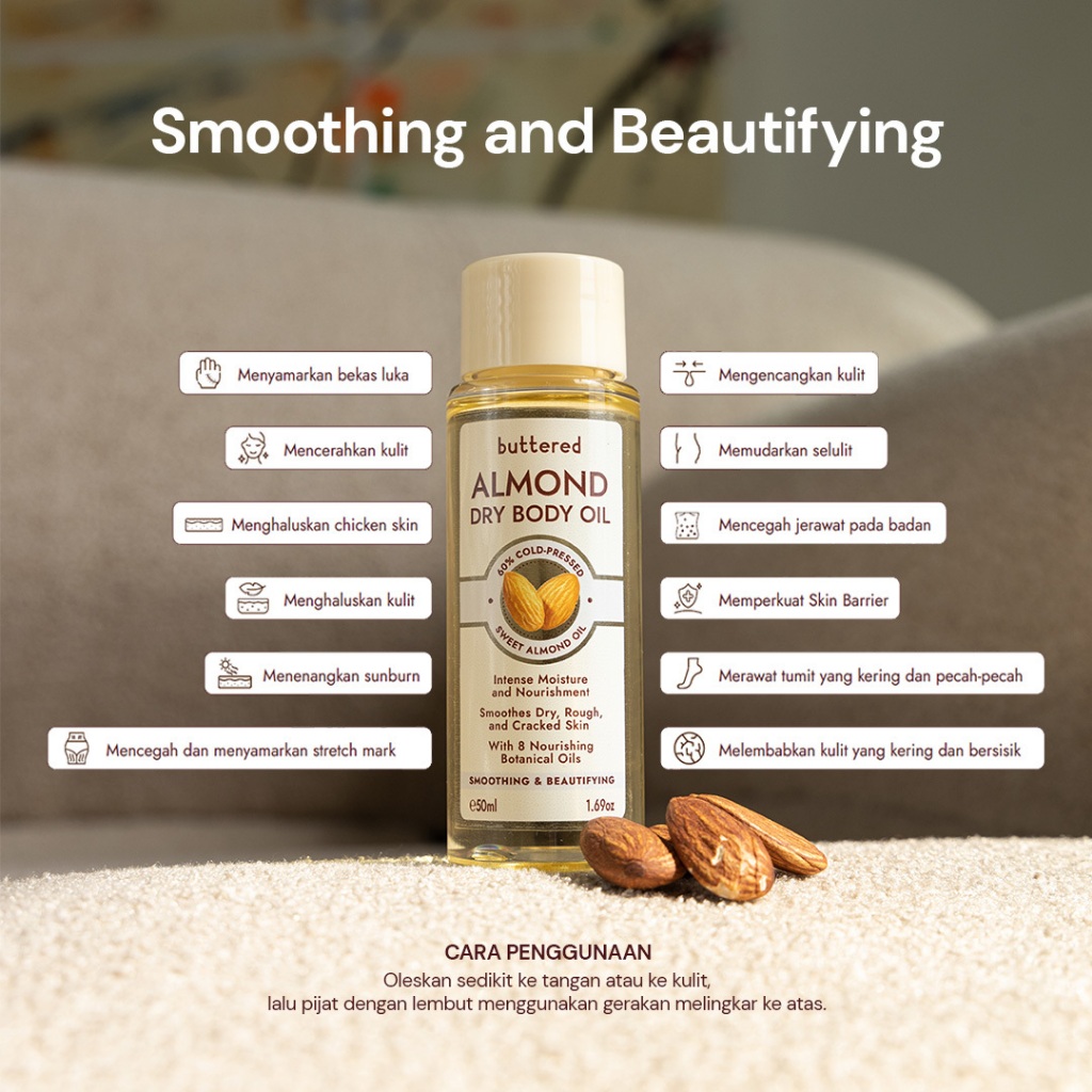 Jual Buttered Almond Dry Body Oil 60% Cold Pressed Sweet Almond Oil Vitamin E dan Antioksidan ...