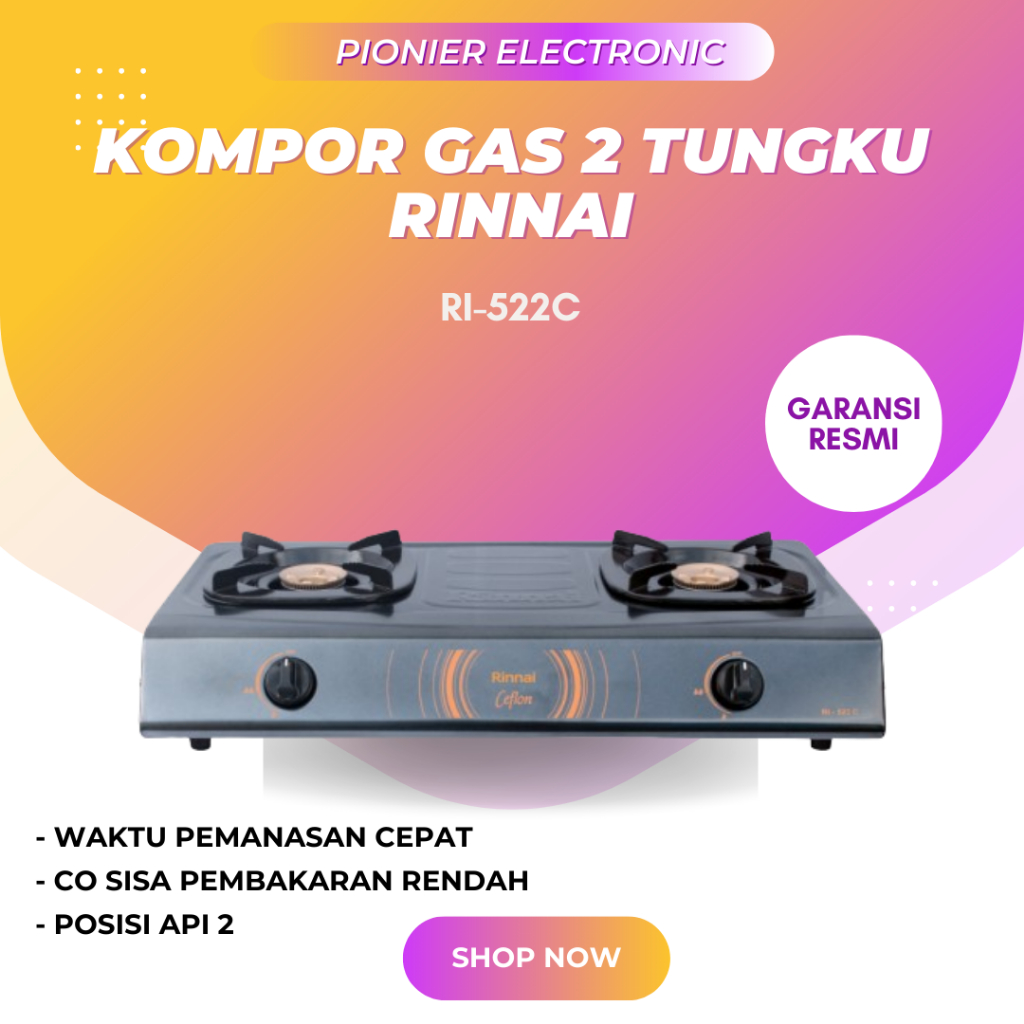 Jual KOMPOR GAS 2 TUNGKU RINNAI / RI-522C Garansi Resmi | Shopee Indonesia