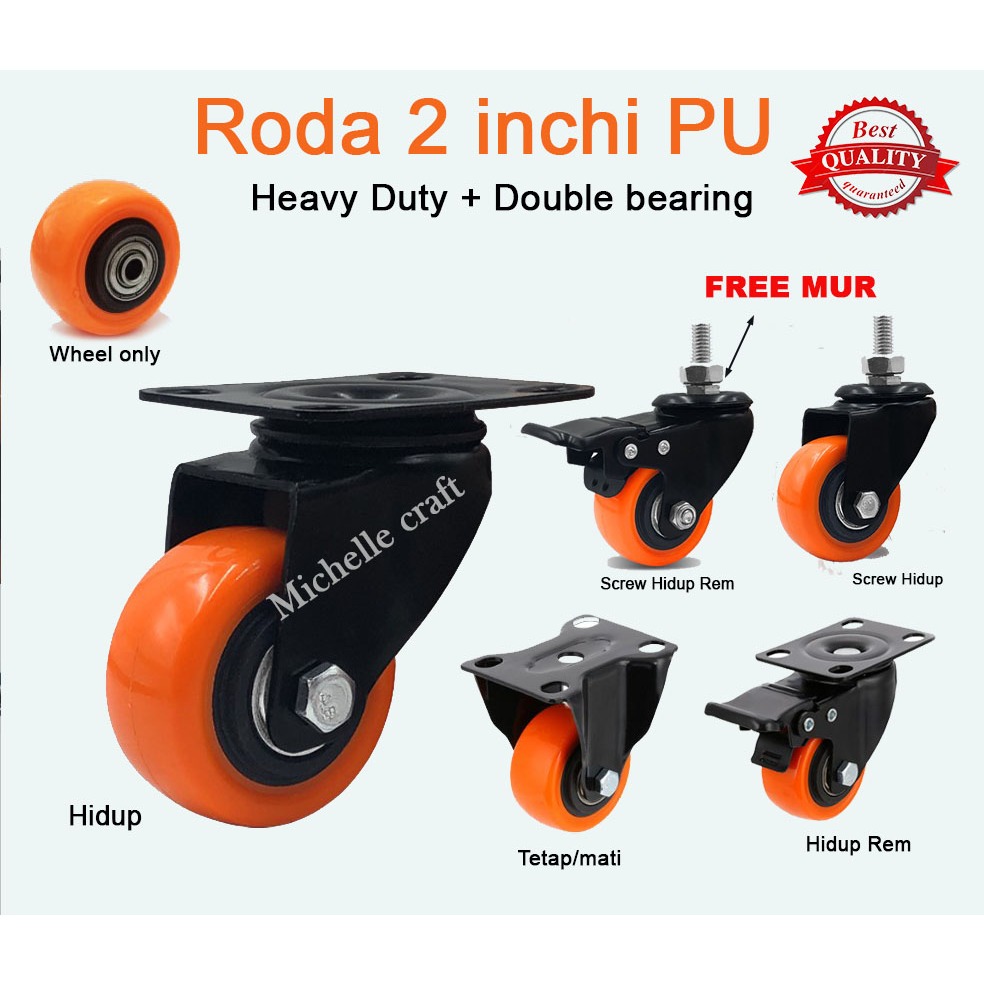 Jual Roda 2 inchi PU Heavy Duty + Doubel bearing caster Troli etalase ...