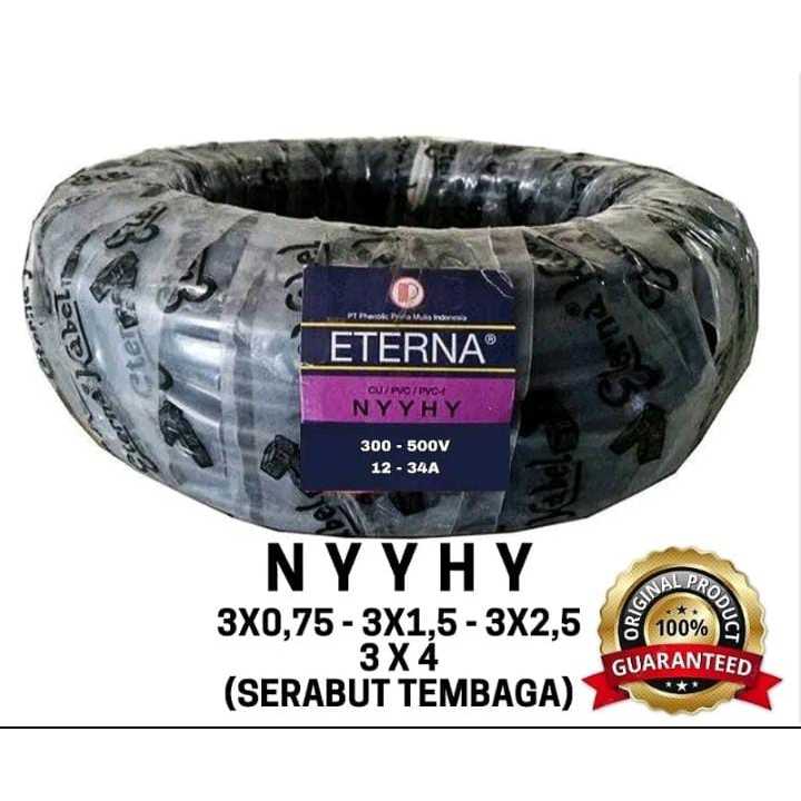 Jual Eterna Kabel NYYHY 3x2,5 Roll 100 Meter Kabel Listrik Hitam Tembaga Serabut Diameter 2,5mm ...