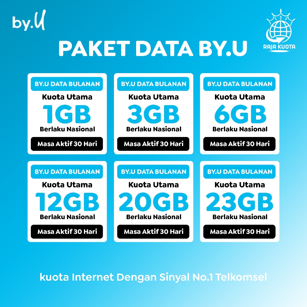 Jual Paket Data Kuota Byu By.u 1gb 3gb 6gb 12gb 20gb 23gb | Shopee Indonesia
