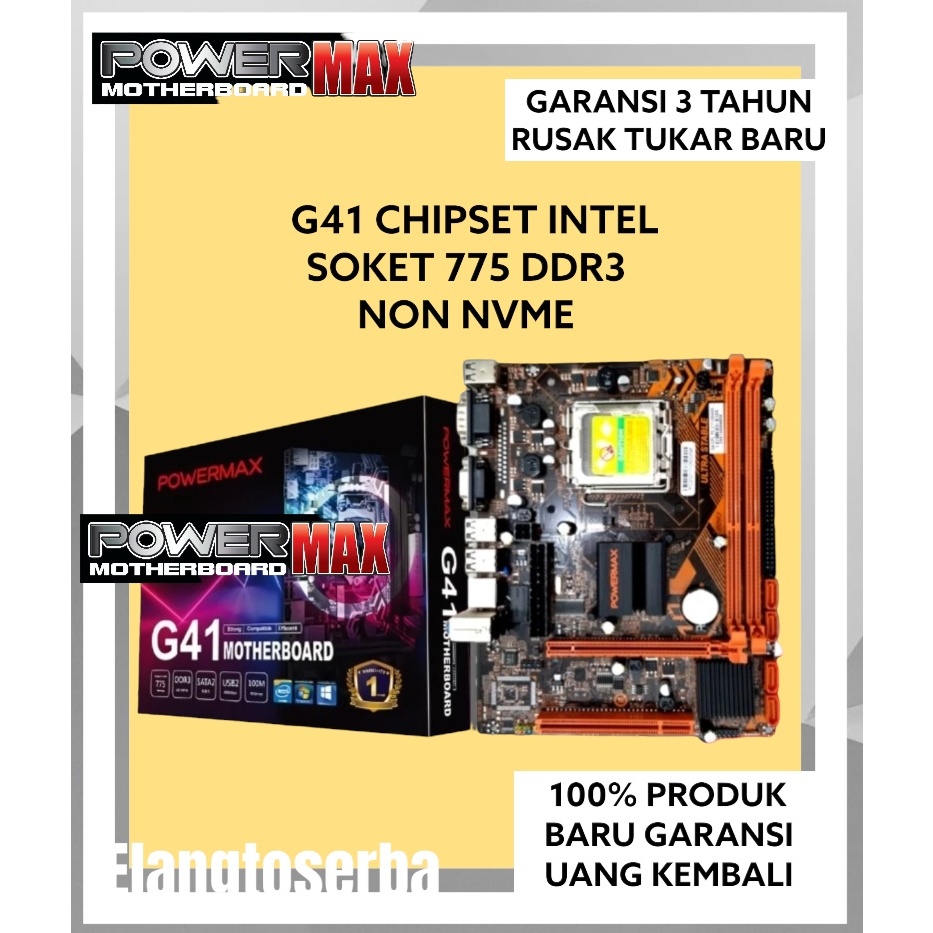 Jual Motherboard POWERMAX G41 ( G41, SOCKET 775, DDR3, INTEL ) | Shopee Indonesia