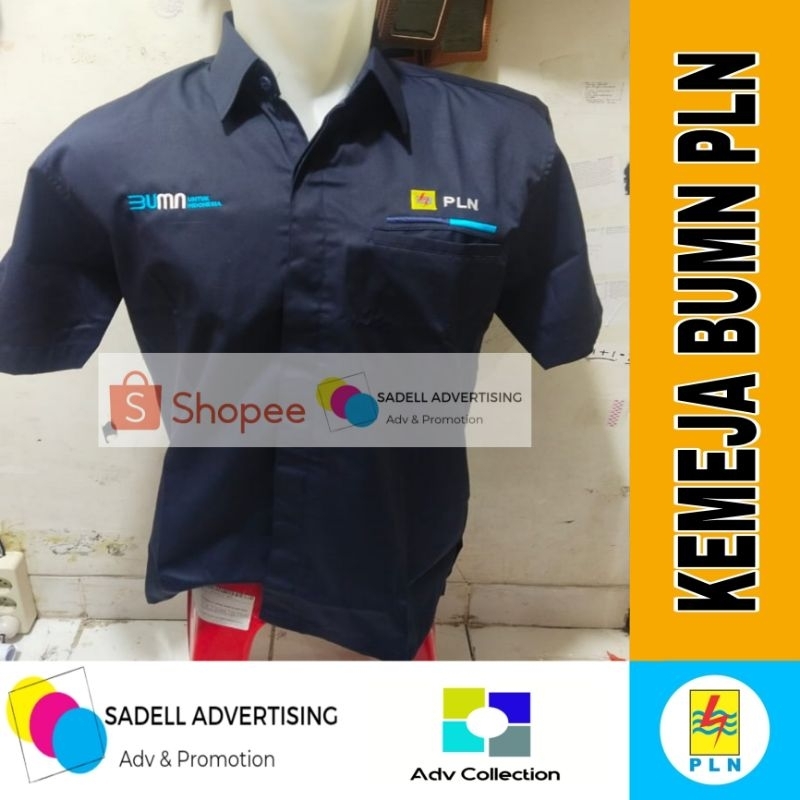 Jual Kemeja PLN BUMN Seragam PLN BUMN Navy Lengan Pendek Pria Bordir ...