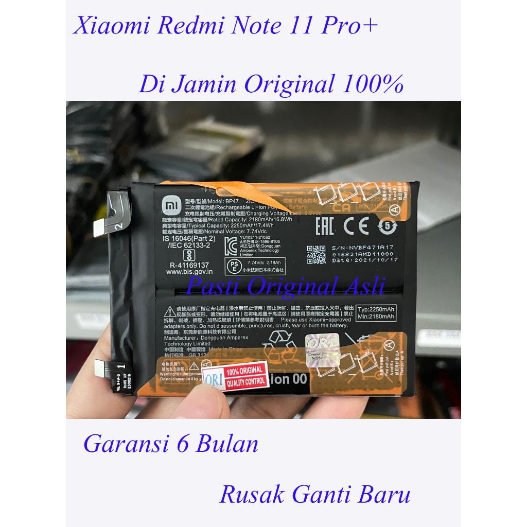Jual Baterai Battery Xiaomi Redmi Note 11 Pro+ BP47 Original 100% ...