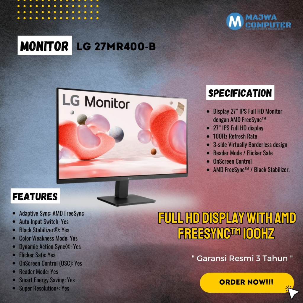 Jual LG Monitor 27MR400-B 27'' Full HD Display with AMD FreeSync™ 100HZ ...