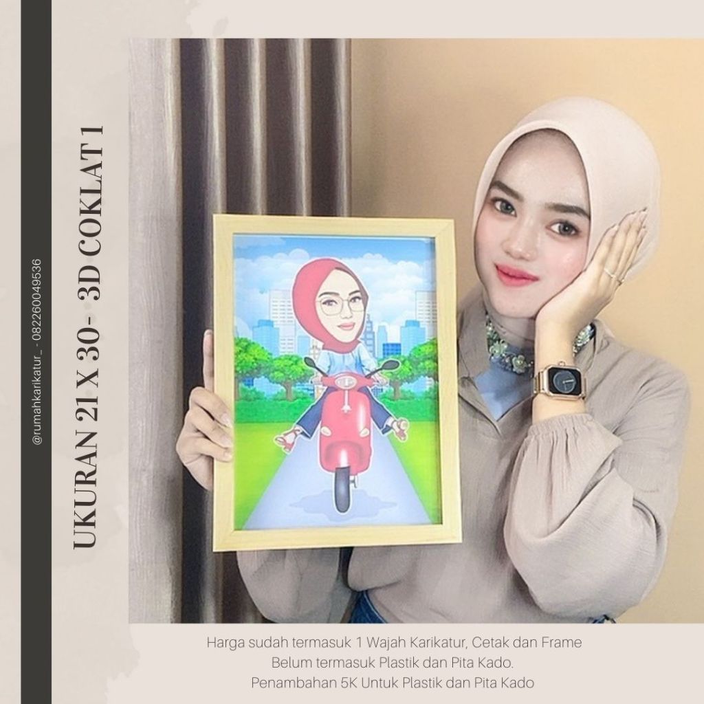 Jual Cetak karikatur dan bingkai/ Frame Ukuran A4 tipe 3D/Sketsa wajah ...