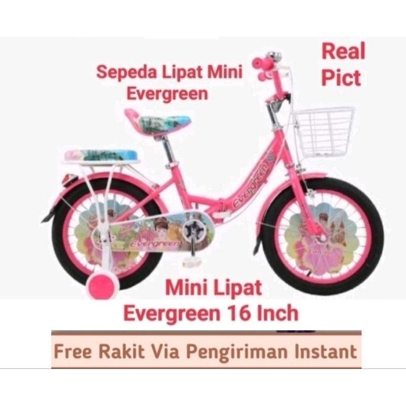 Jual Sepeda Mini 16 inch Lipat Evergreen Keranjang anak anak perempuan ...