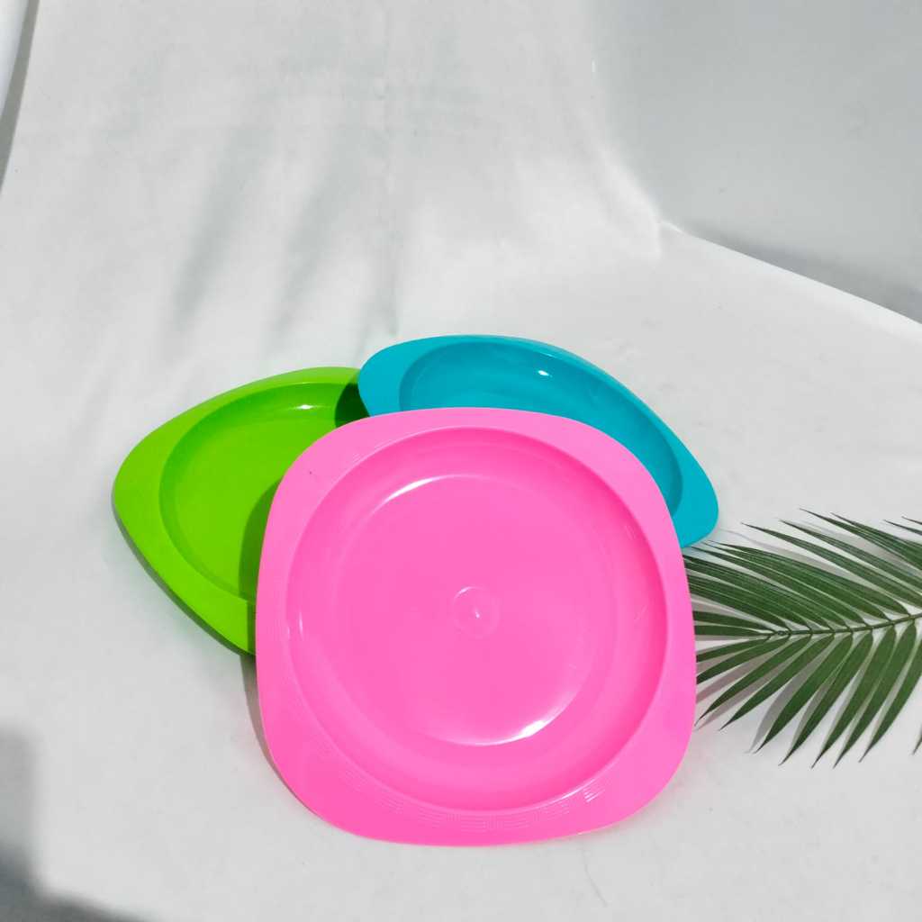 Jual Piring segi 10 warna stabilo/ piring makan warna/piring saji 12 ...