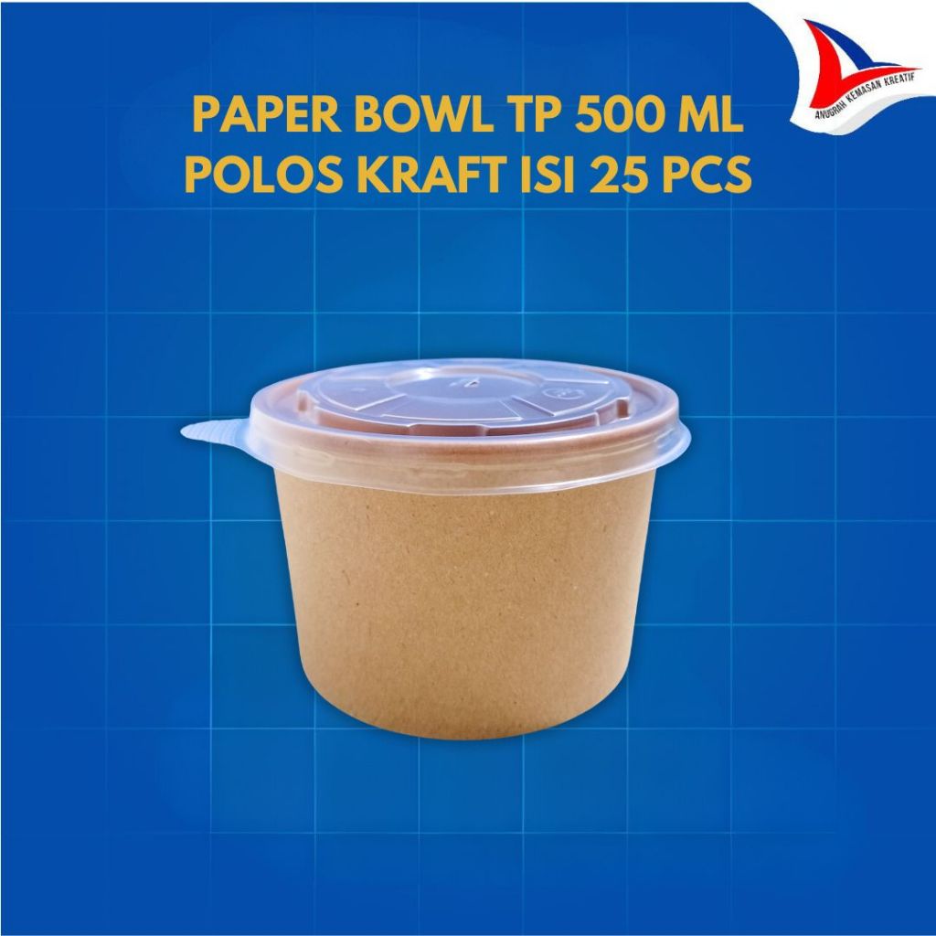 Jual Paper Bowl Tp 500 Ml Polos Kraft Dan Tutup / Mangkok Kertas Coklat ...