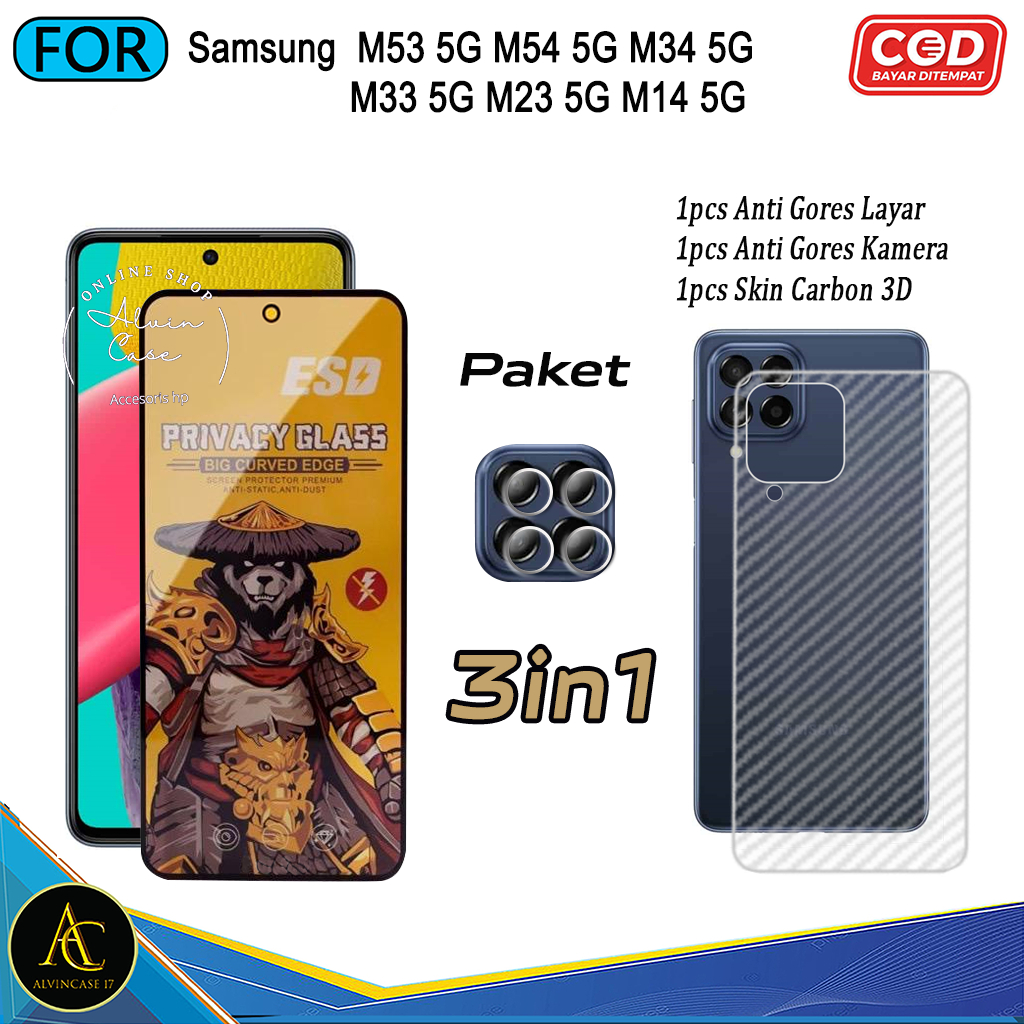Jual Paket 3in1 Tempered Glass Esd Spy Premium Samsung M54 5G M53 5G ...