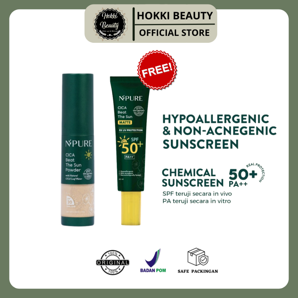 Jual N'PURE Cica SUNSCREEN BEAT THE SUN POWDER SPF 50 PA FREE SUNSCREN ...