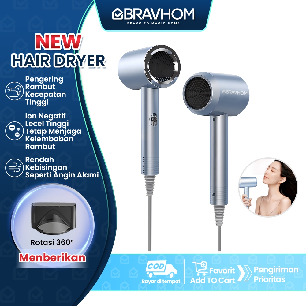 Jual (COD)Bravhom Generasi Baru 100% Original Hair Dryer Berkecepatan ...