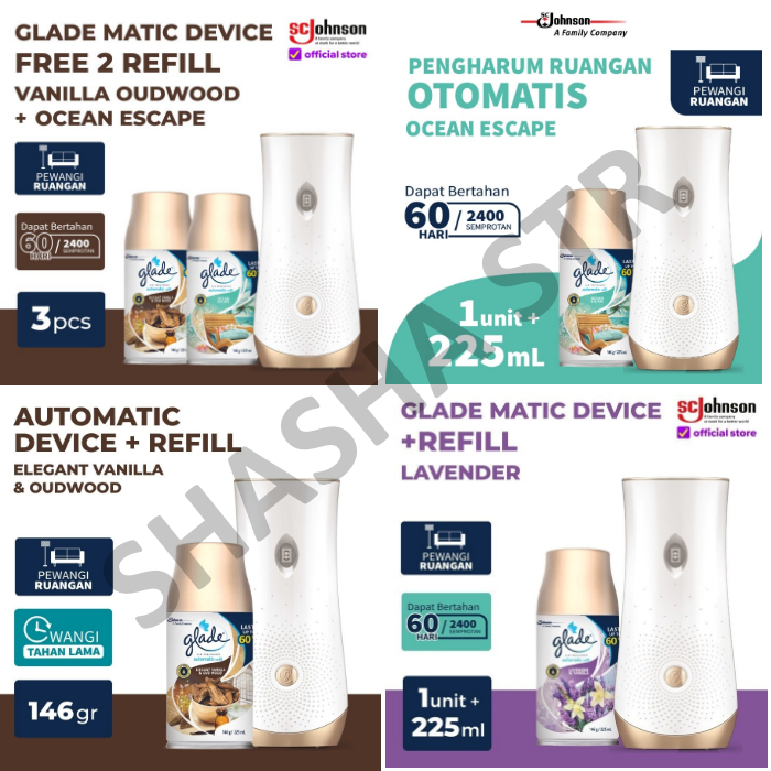 Jual Glade matic device + Refill Ocean Escape / Lavender / Vanilla Oudwood - Pengharum Ruangan ...