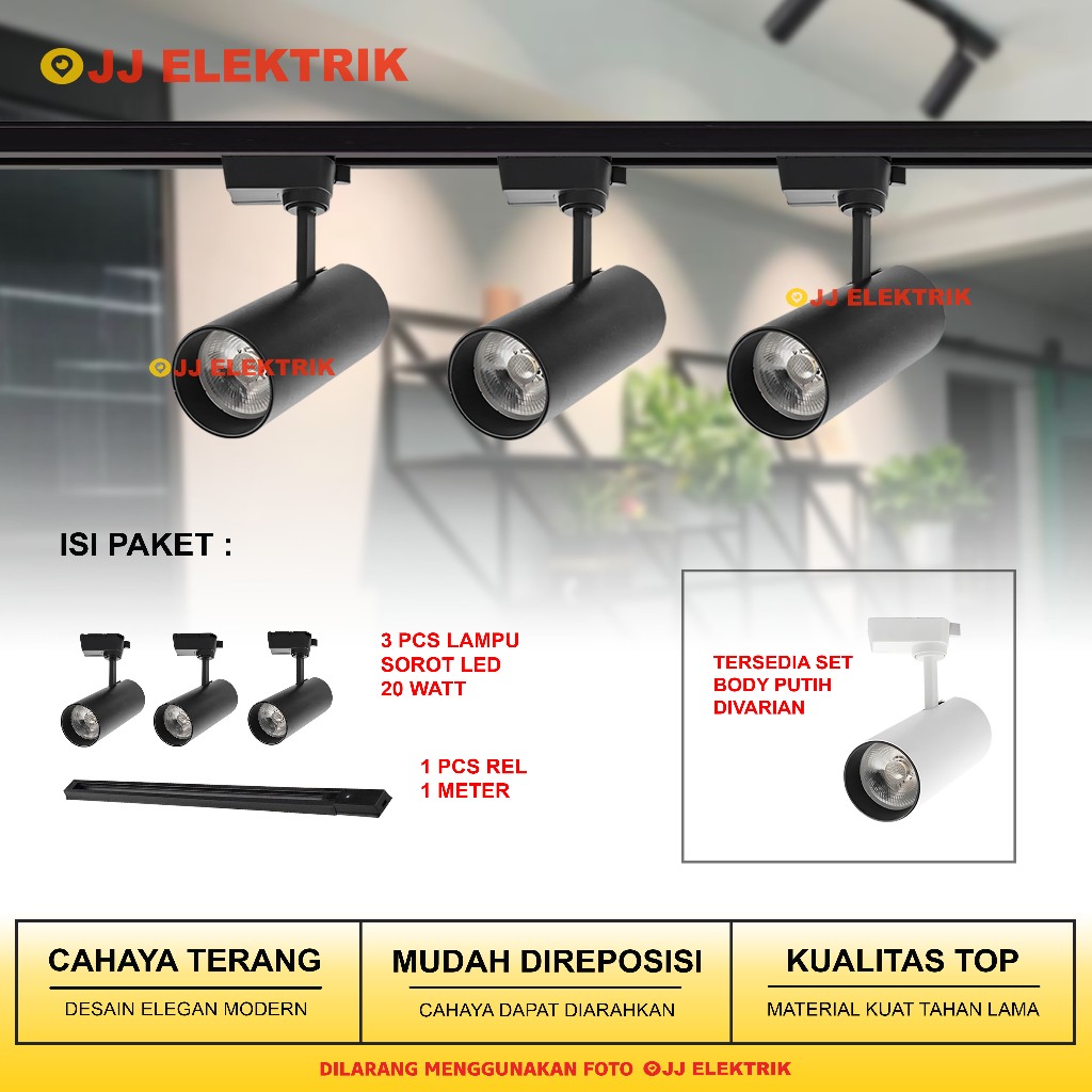 Jual Set 3 Lampu Sorot Rel Track Light 20W Hitam Putih - LED Spotlight Rumah, Toko, Cafe ...
