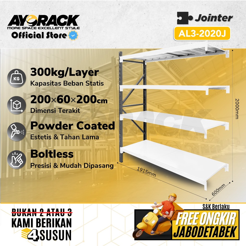 Jual RAK GUDANG BESI 2 METER 4 SUSUN JOINTER | AYORACK AL3-2020J LIGHT ...