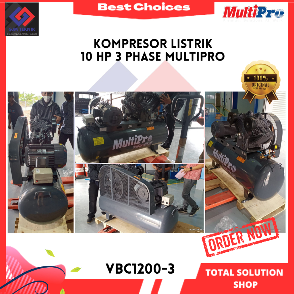 Jual Kompresor Angin MULTIPRO 10HP VBC-1200-3/300 BR-300 L Elektromotor ...