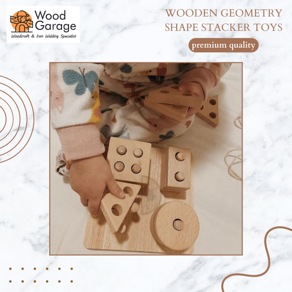 Jual Mainan Anak Kayu Edukasi Montessori Wooden Geometry Shape Stacker ...