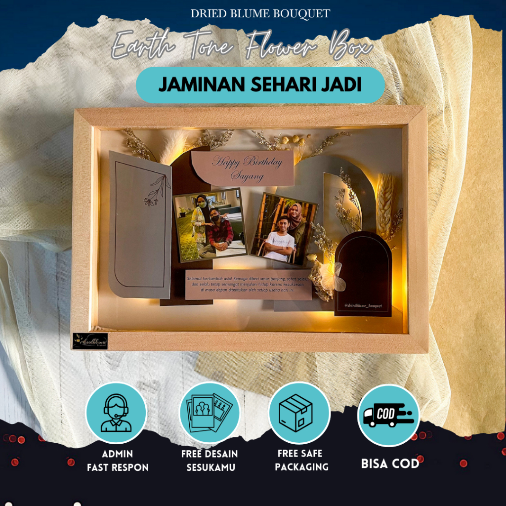 Jual Kado Flower Box Earth Tone Hadiah Ulang Tahun Cewek Cowok Bingkai ...