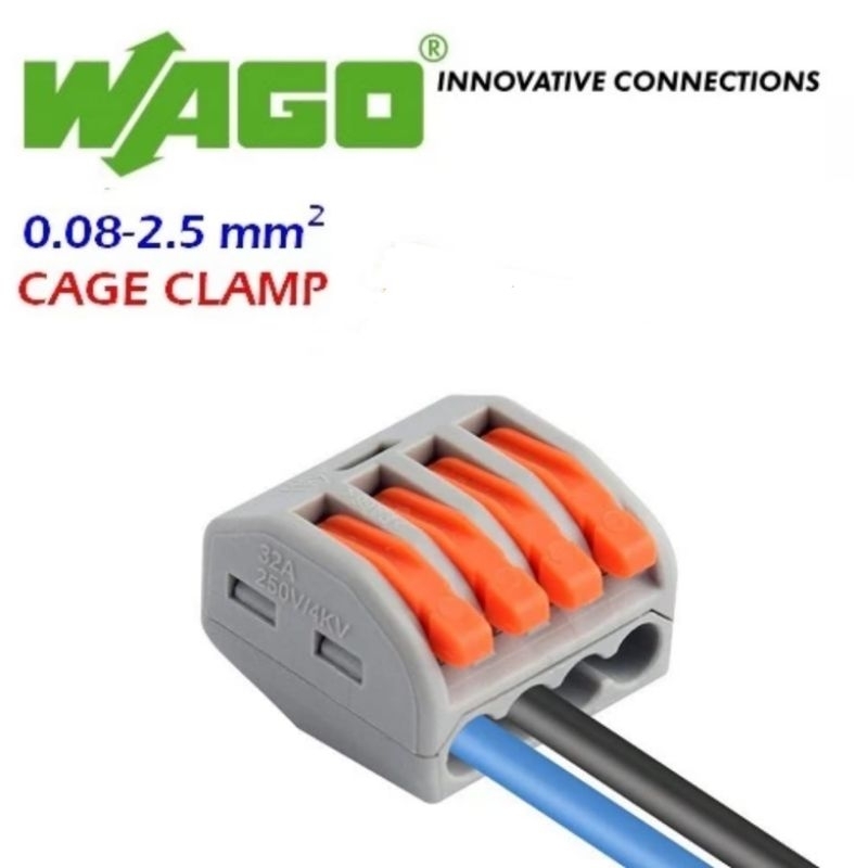 Jual Wago Connector 4 Wire Konektor Kabel Terminal Block Lever Cage Clamp | Shopee Indonesia