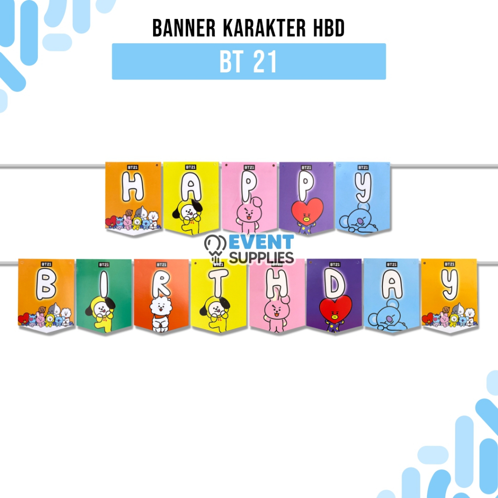Jual Banner Karakter BT21 kartun Korean BTS / BT21 Happy BirthDay ...