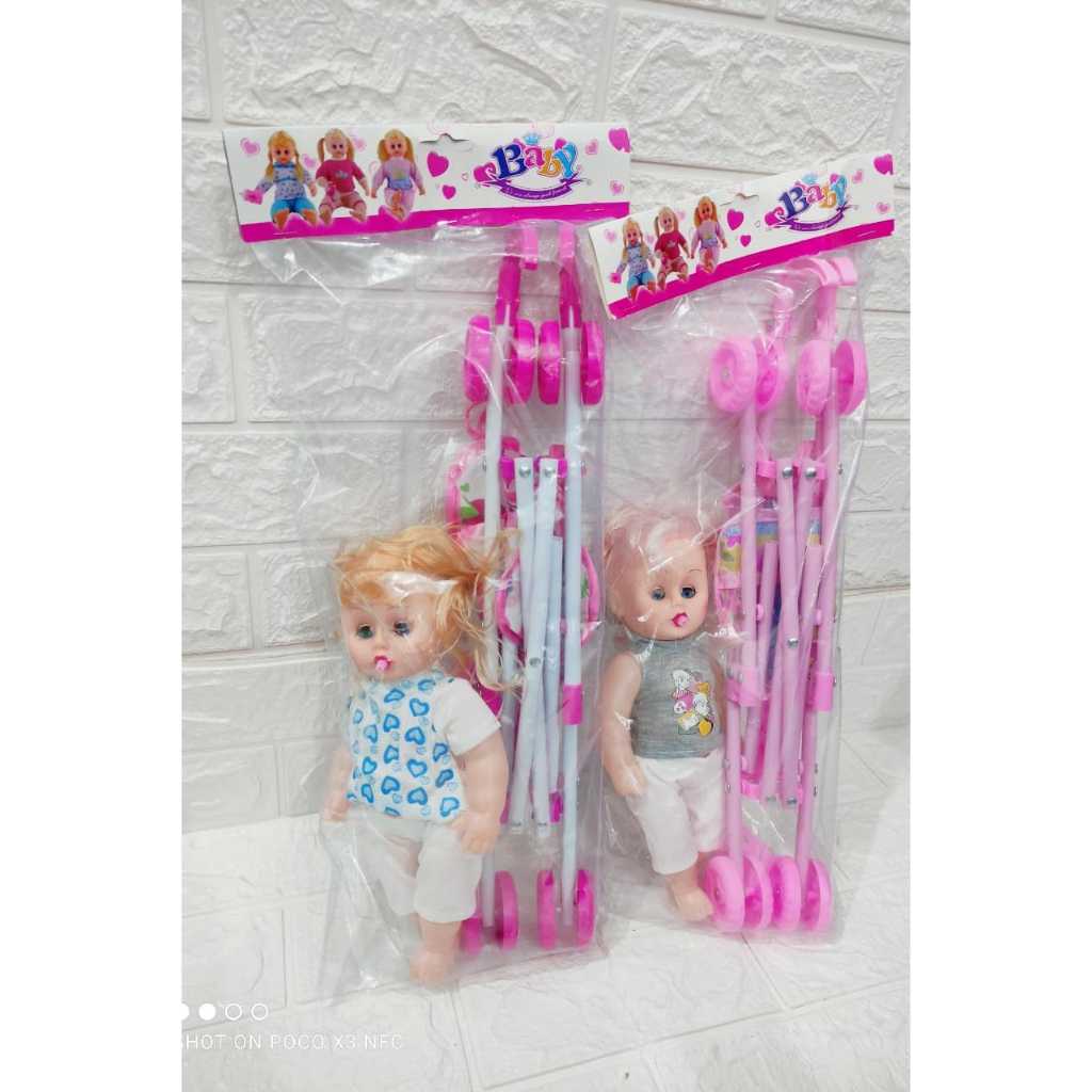 Jual Mainan Anak Trolli Set Mainan Boneka Bayi Nangis Stroller 33202 ...