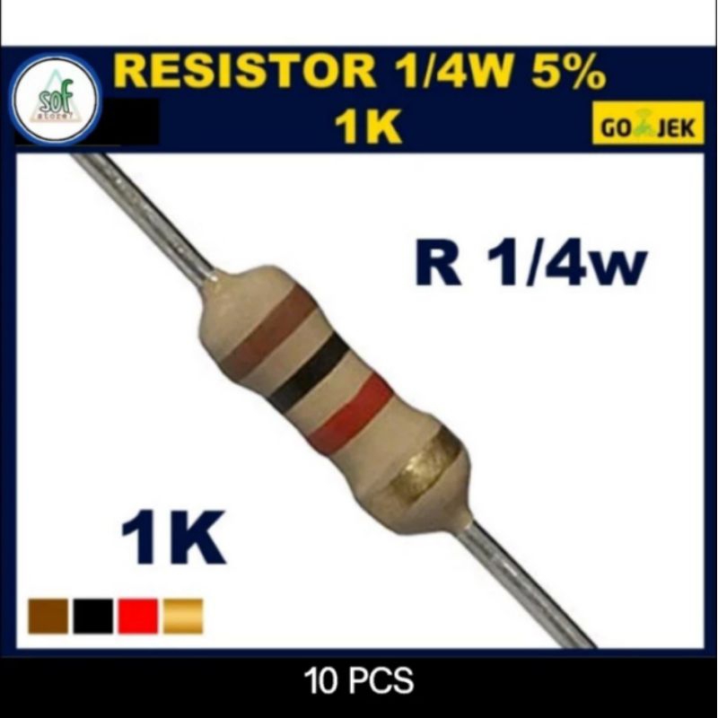 Jual Resistor 1k 1/4 watt 5% 1/4w 10pcs | Shopee Indonesia