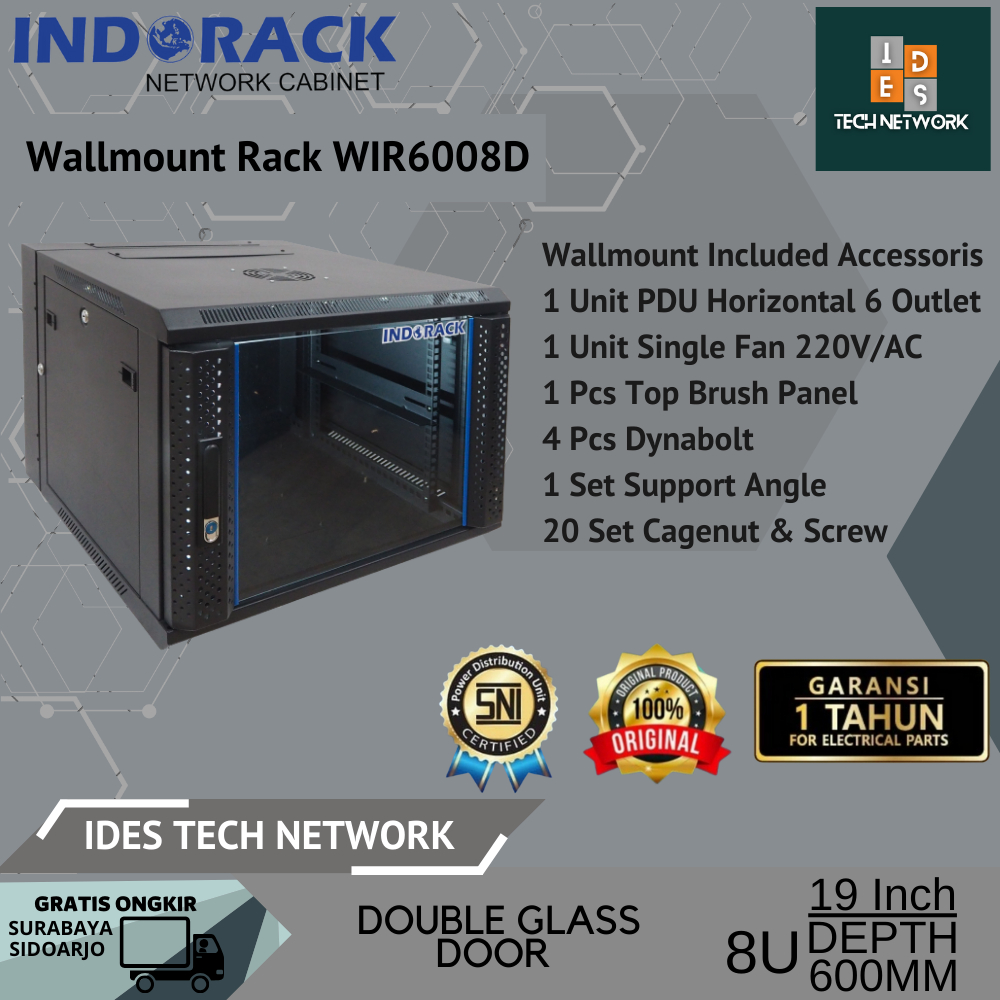 Jual Rack Server Indorack Wallmount Rack WIR6008D 8U Depth 600mm Double ...