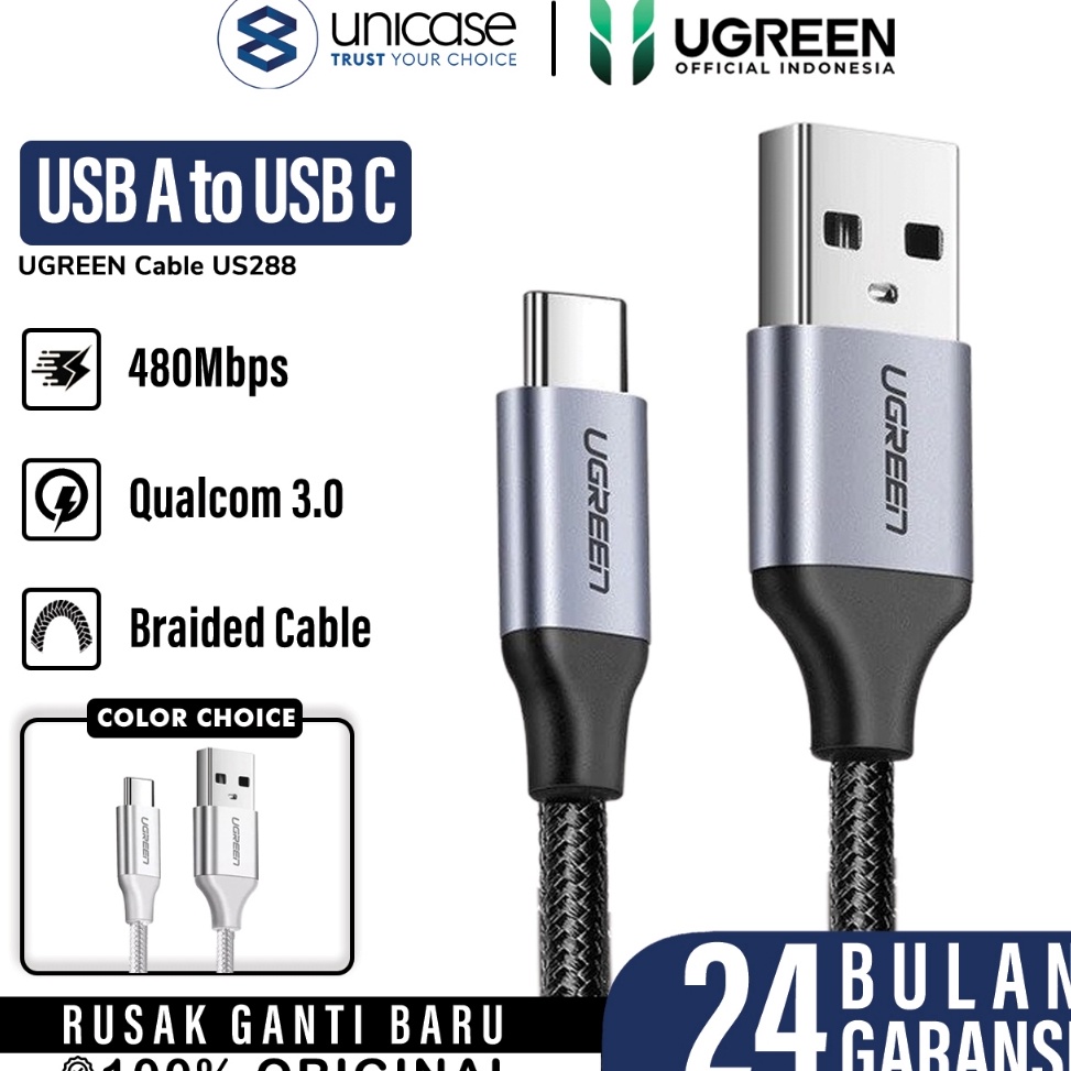 Jual SAS Cable Data USB A 2 to USB C UGREEN 6W QC 3 3A Nylon Braided ...