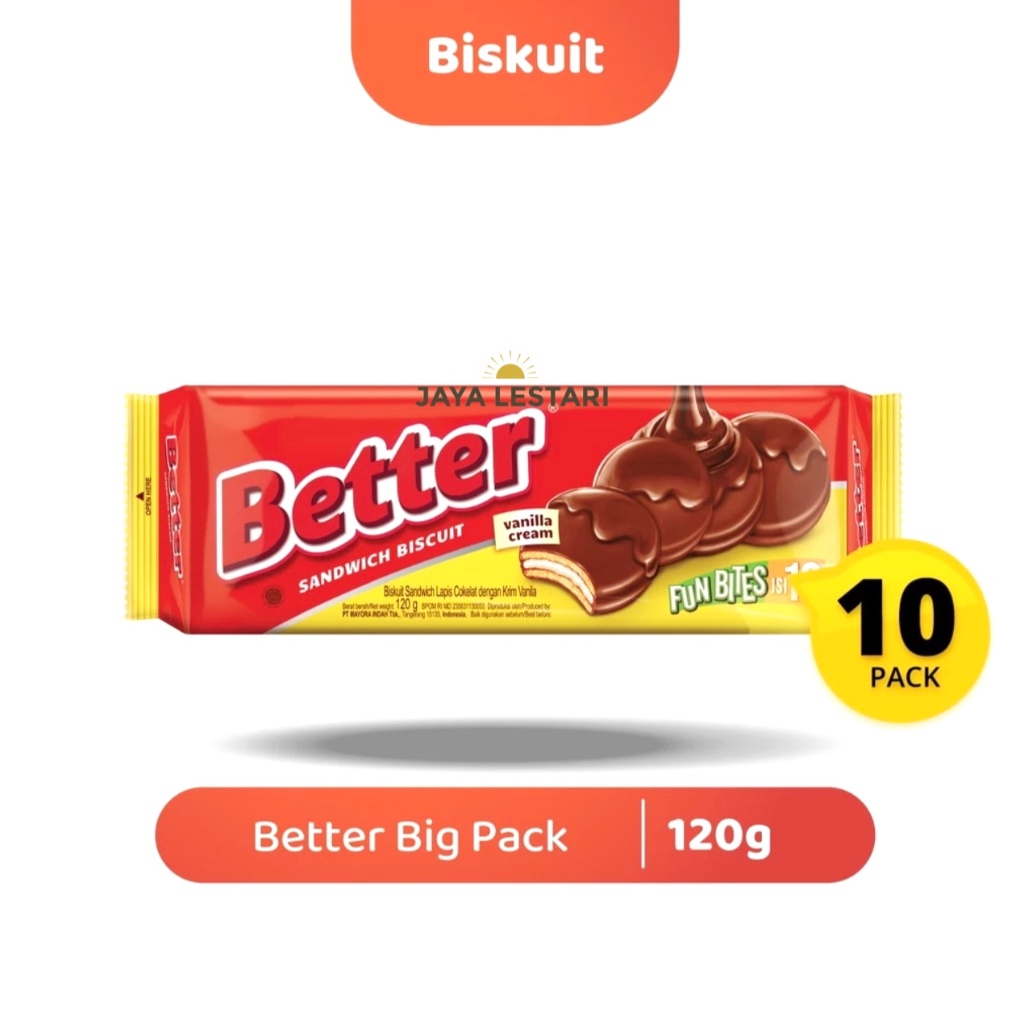 Jual Better Sandwich Biscuit Vanilla Cream (Isi 10 pack) (120g ...