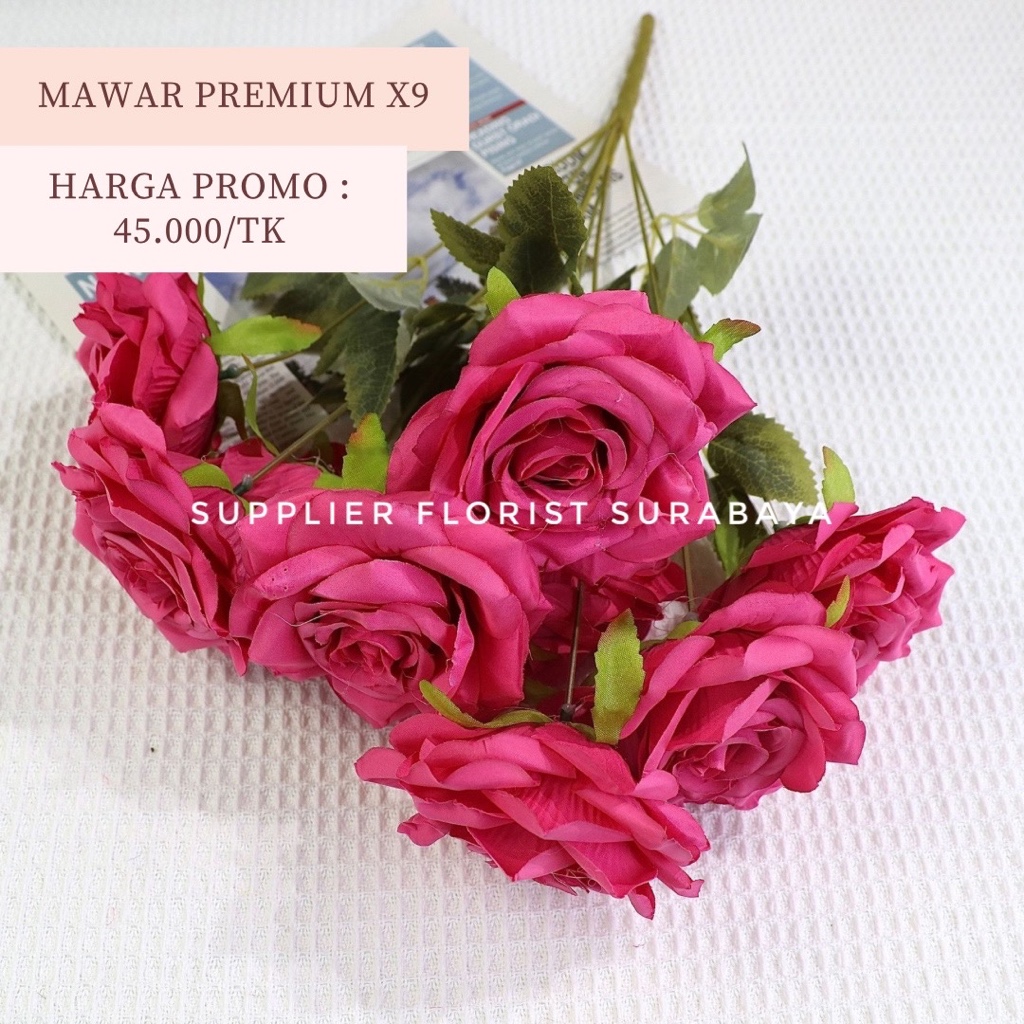 Jual [9 KEPALA] BUNGA PALSU MAWAR PREMIUM CABANG 9 ARTIFICIAL FLOWER ...