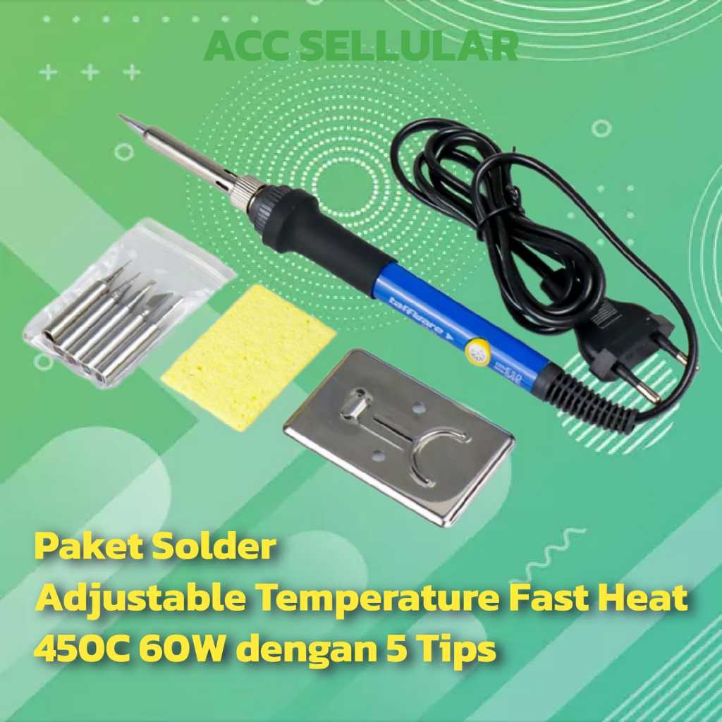 Jual Taffware Solder Iron Adjustable Temperature 60W + 5 Mata Solder ...