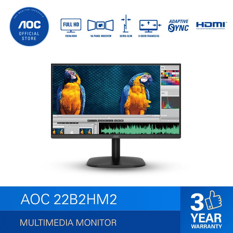 Jual AOC 22B2HM2 Ultra Slim LED Monitor (21.45"/VA/4ms/100Hz/FHD/HDMI ...