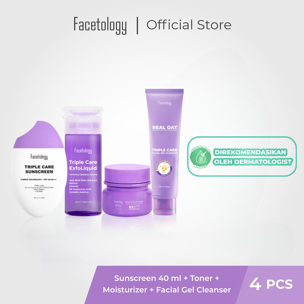 Jual Facetology [4PCS SKINCARE SET] Triple Care Sunscreen SPF 40 PA ...