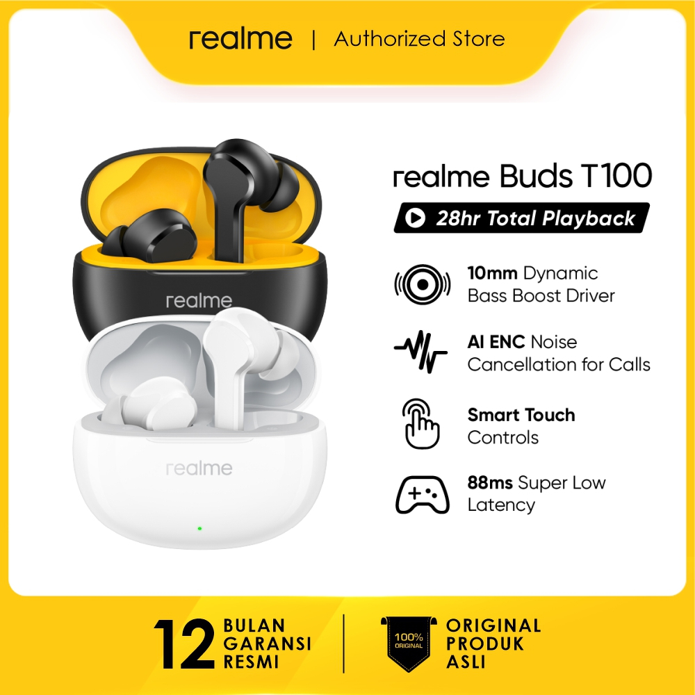 Jual realme Techlife Buds T100 Headphone with up to 28 Hours Playback ...