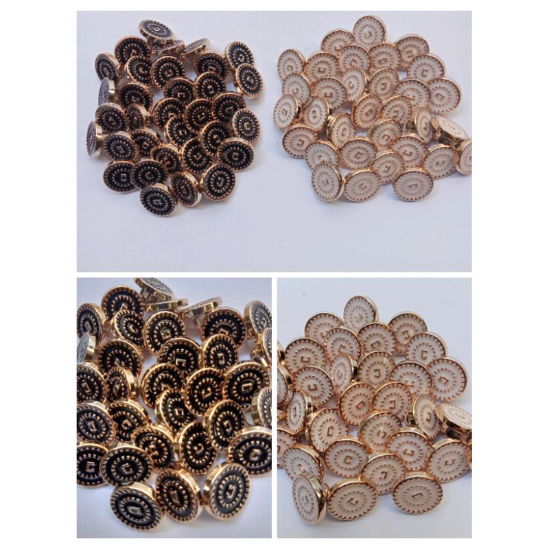 Jual 100 pcs kancing Jamur / Kancing Baju motif Chanel Hitam putih gold ...