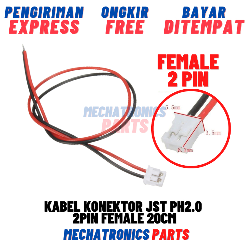 Jual Kabel Konektor JST PH2.0 2Pin Female 20cm | Shopee Indonesia