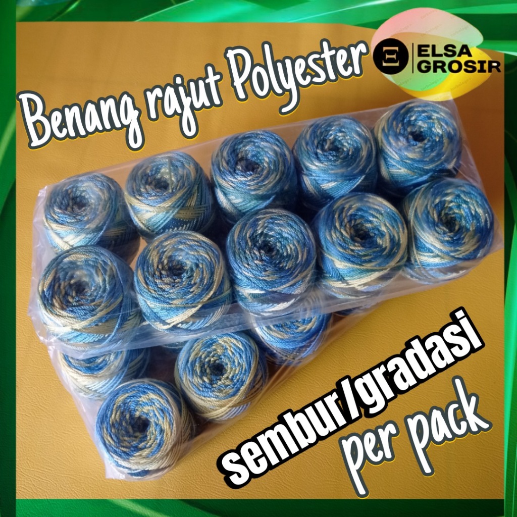 Jual BENANG RAJUT POLYESTER SEMBUR / GRADASI WARNA PER PACK ( 10 GULUNG ...