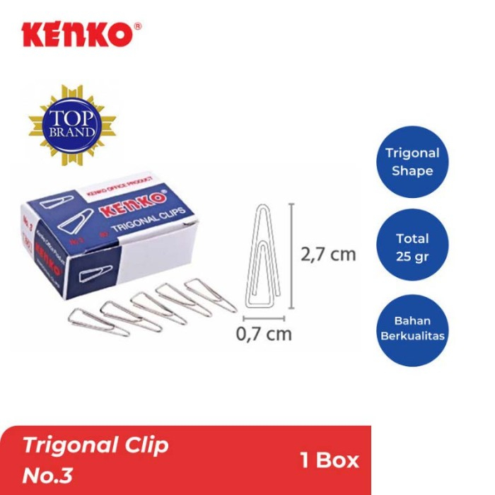 Jual Trigonal Clip No 3 Kenko / Paper Clip Penjepit Kertas Klip ...