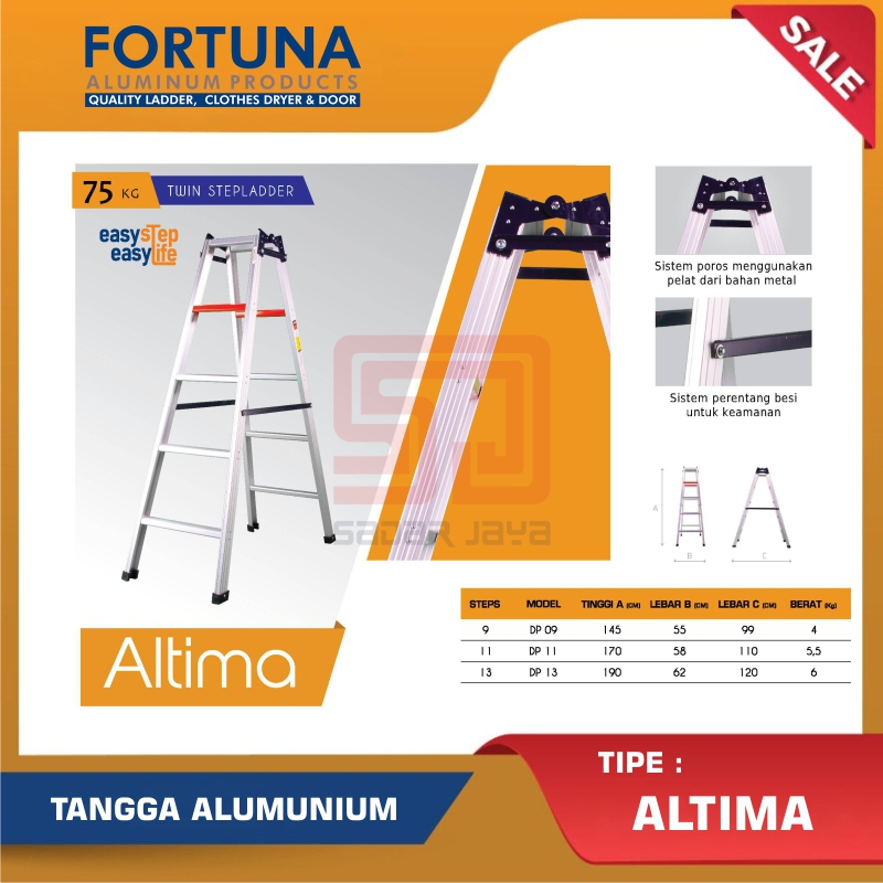 Jual Tangga Lipat Aluminium 1,5 Meter Fortuna Altima DP 09 Tangga ...