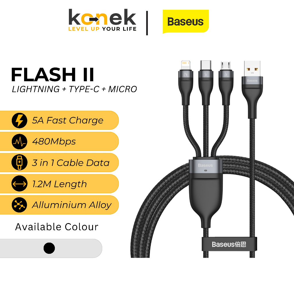 Jual Baseus Kabel Data Fast Charging 3IN1 Micro+Lightning+Type-C 5A 1 ...