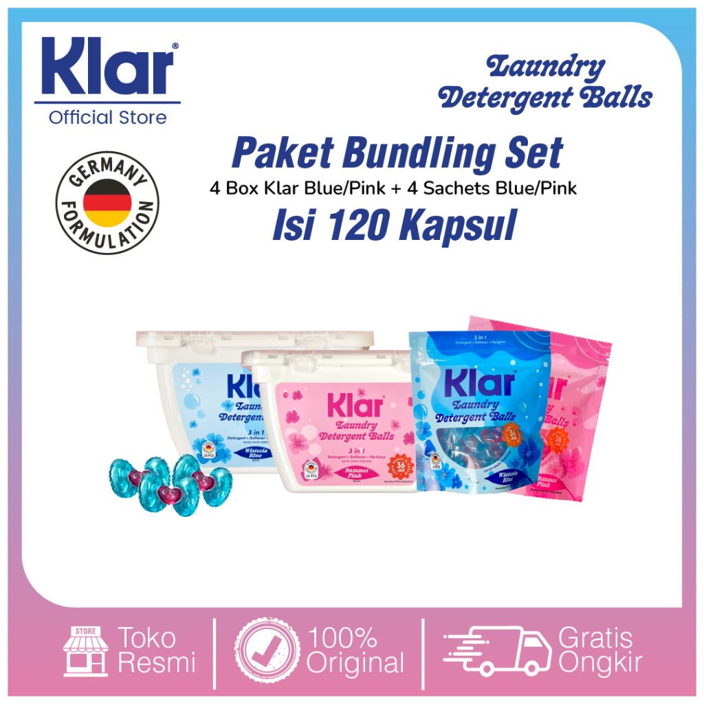 Jual KLAR Laundry Detergent Ball 3 in 1 (Bundle Set) Total 120 pcs | Varian Mix | Shopee Indonesia