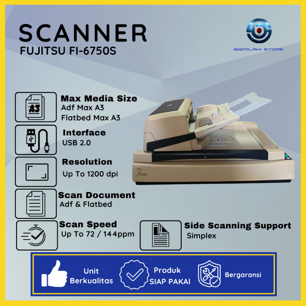 Jual Scanner A3 Fujitsu Fi-6750S High Speed Scan Hingga 72 Lembar ...