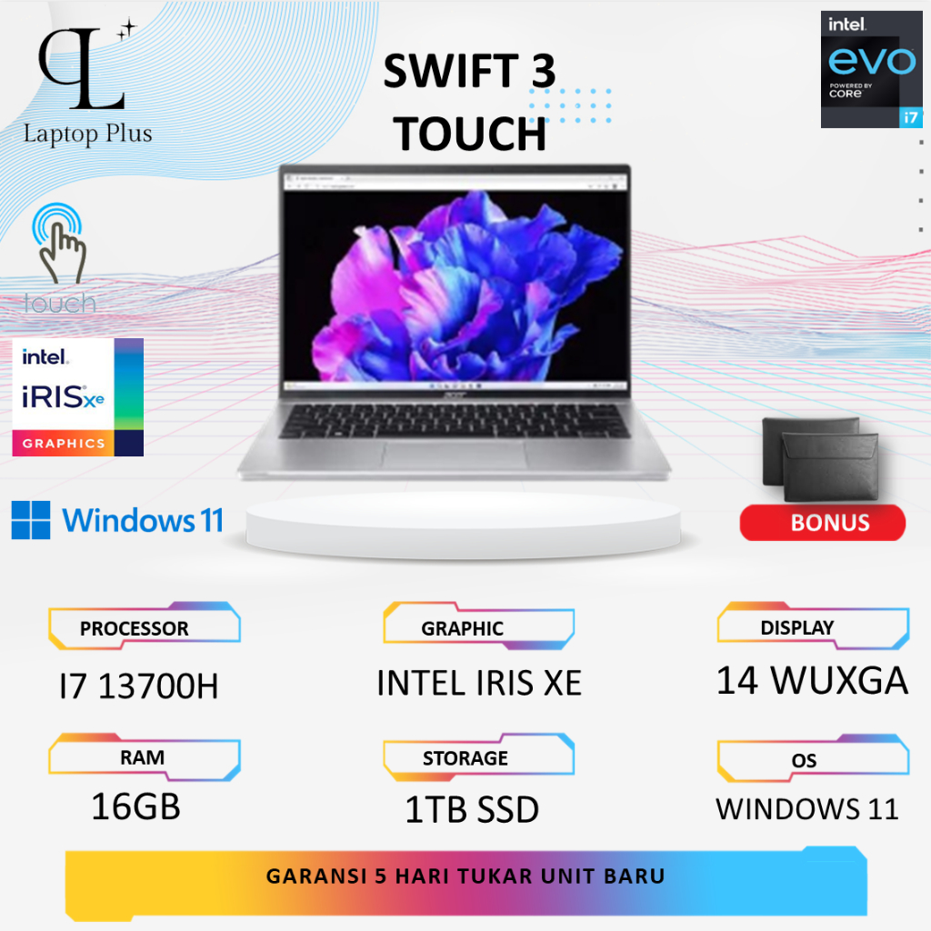 Jual Laptop Acer Swift Go 14 EVO Touch I7 13700H 16GB 1TB Intel Iris XE WUXGA Win 11 + Office ...