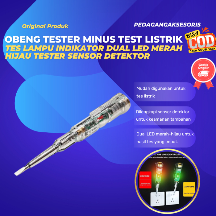 Jual Obeng Tester Tes Pen Listrik Tes Lampu Indikator Dual LED Merah ...