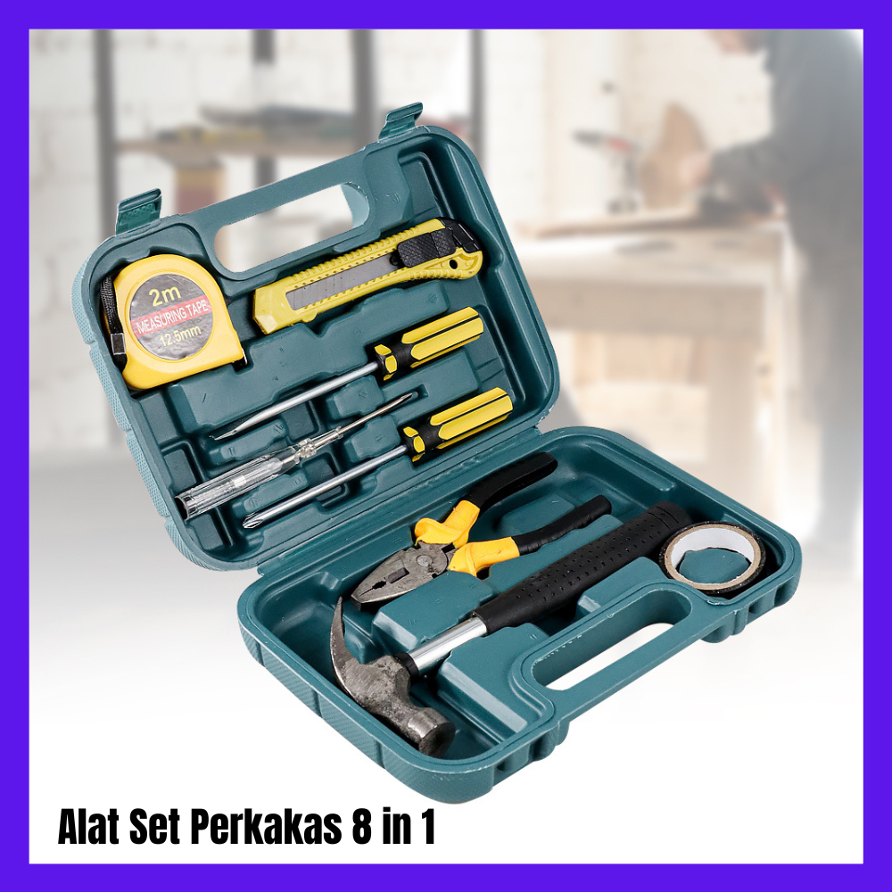 Jual Alat Set Perkakas Palu Tang Obeng Cutter Meteran 8in1 Tool Box Set ...