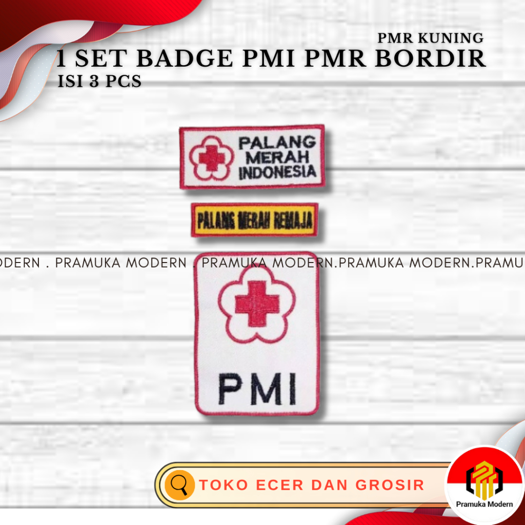 Jual Badge 1set (3pcs) LOGO PMI PMR kuning Bordir komputer | Shopee ...
