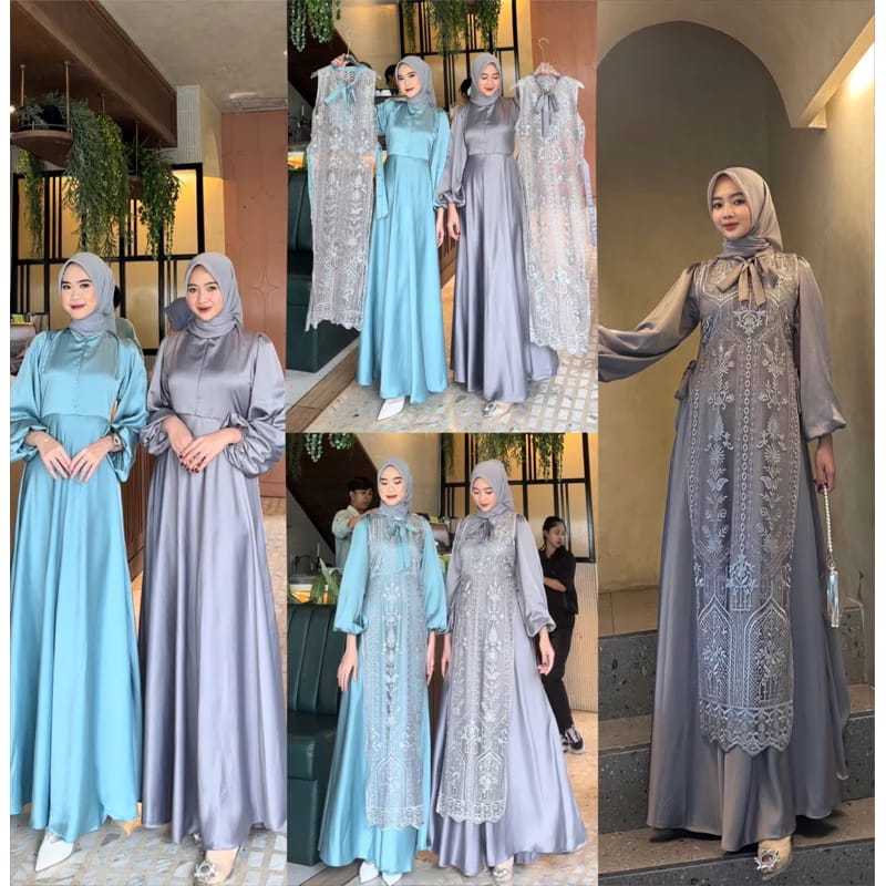 Jual CLARA DRESS BAHAN SATIN ROBERTO MIX OUTER TILLE MOTIF LD 120CM JUMBO DRESS KONDANGAN ...