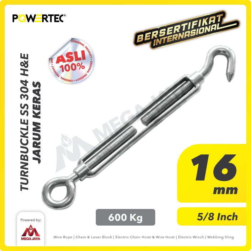 Jual POWERTEC Turnbuckle / Jarum Keras SS 304 Hook & Eye M16 Span Skrup | Shopee Indonesia