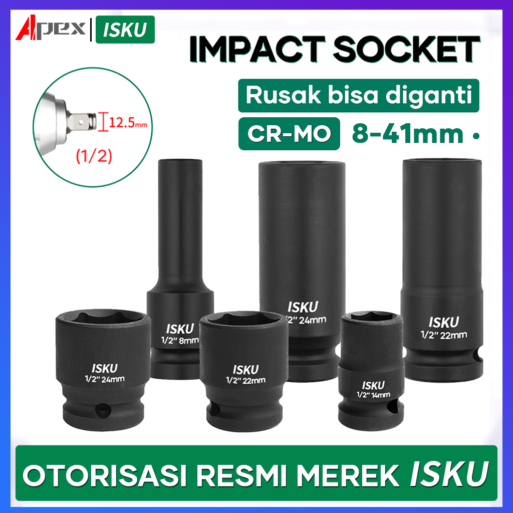 Jual ISKU mata kunci shock impact socket Panjang/mata sock set cr-mo 1/2" drive socket kokoh dan ...