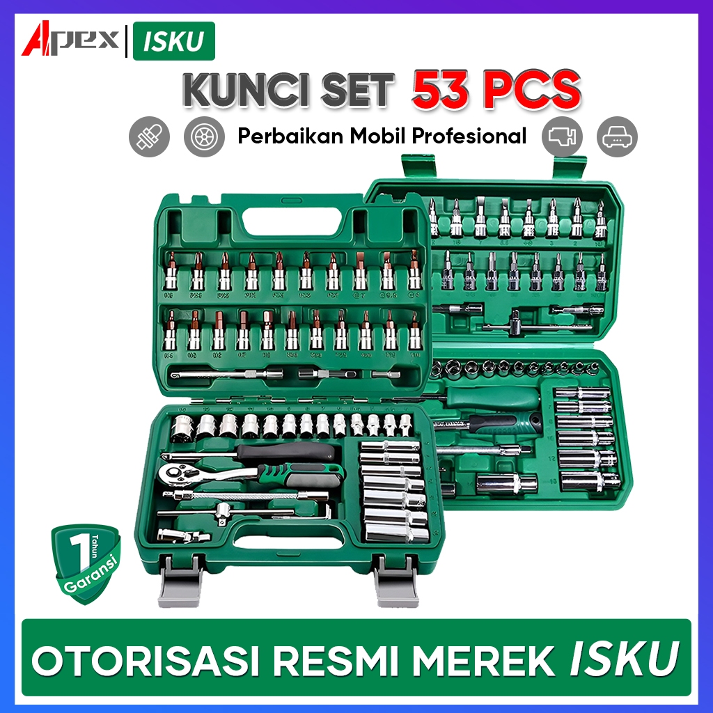 Jual ISKU kunci shock set kunci mata sok 53 pcs set socket (1/4 ") full toolkit set 24gigi ...